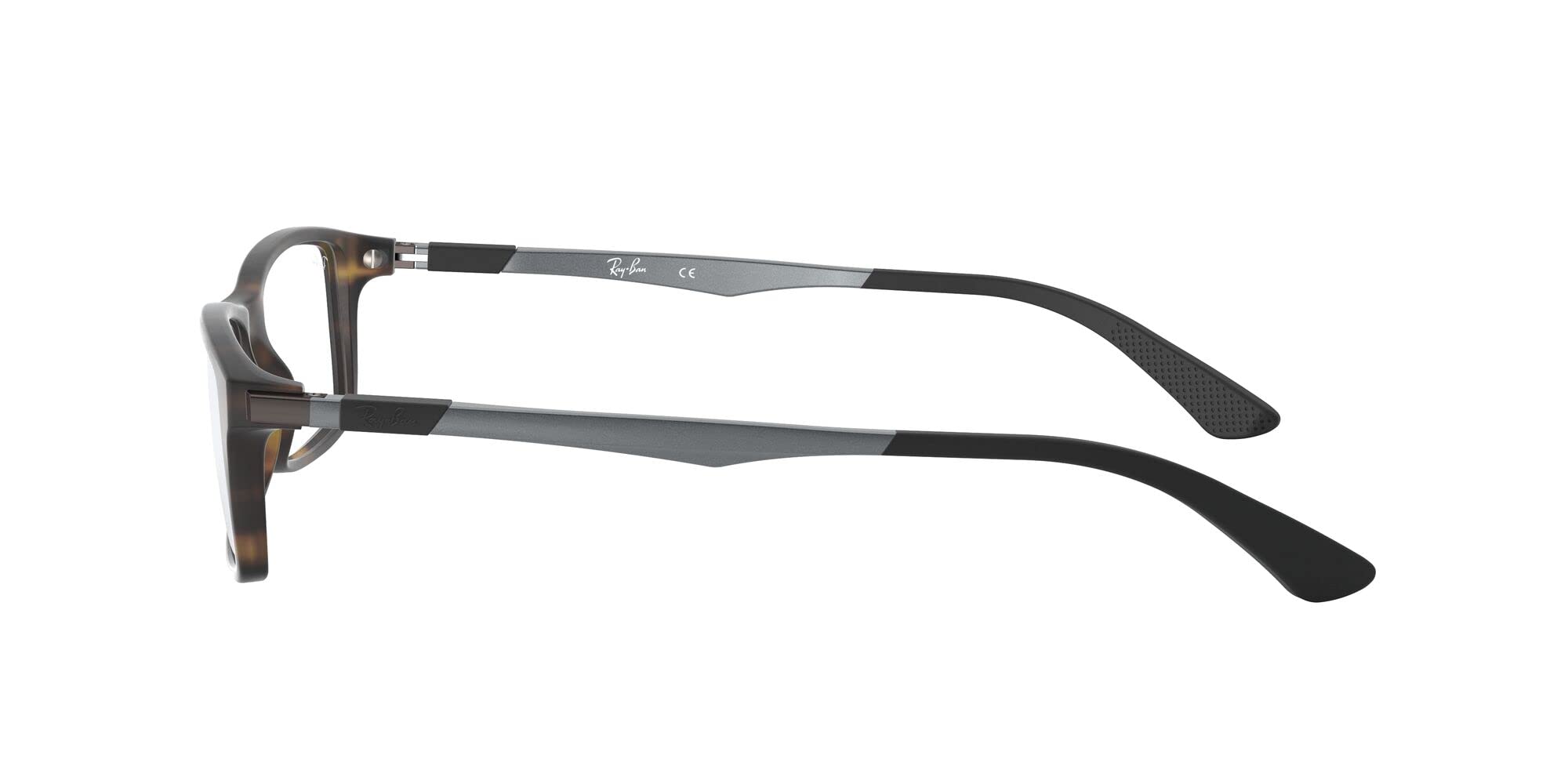 Ray-Ban RX7017 Rectangular Prescription Eyeglass Frames, Matte Black/Demo Lens, 52 mm