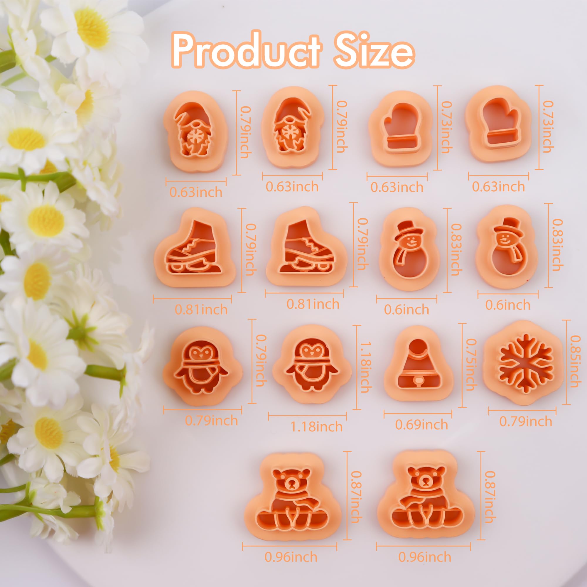 Puocaon Winter Polymer Clay Cutters - 14 Pcs Mini Clay Cutters for Polymer Clay Jewelry Making, Gnome Penguin Clay Jewelry Cutters, Snowman Snowflake Ice Skates Cutters Stud Clay Earrings Making