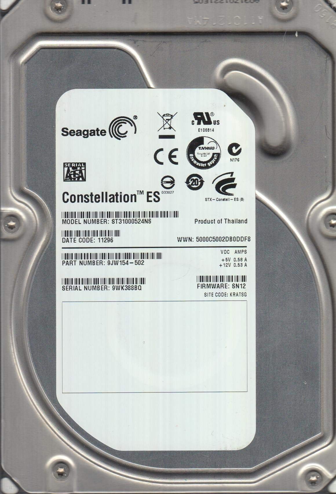 ST31000524NS, 9WK, KRATSG, PN 9JW154-502, FW SN12, Seagate 1TB SATA 3.5 Hard Drive (Renewed)