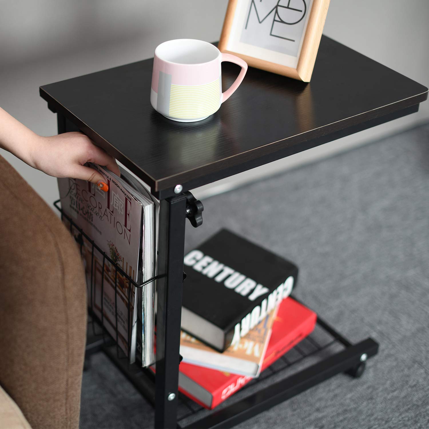 SogesPower End Table, Movable and Height Adjustable Side Table Laptop Desk Sofa Table for Living Room Home Office,Black