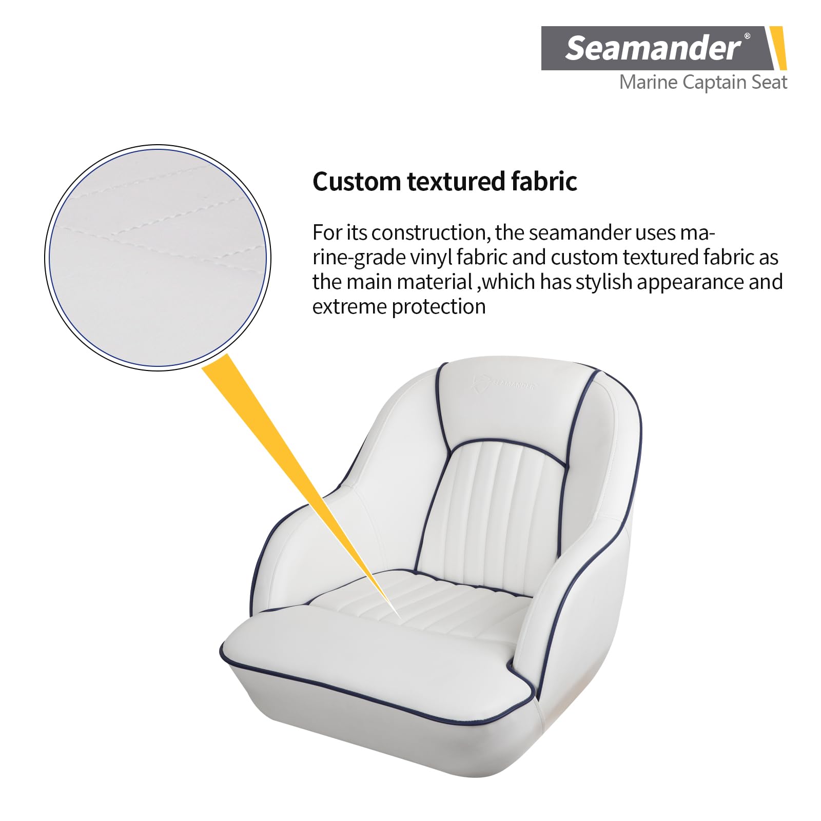 Seamander Pontoon Captains Bucket Boat Seat, 19.7H x 22.2L x 21.7D inches, Injection Molded Plastic Frame, Plush Foam Padding, Marine Grade Vinyl, 5x5 or 5x12 inch Mounting Pattern