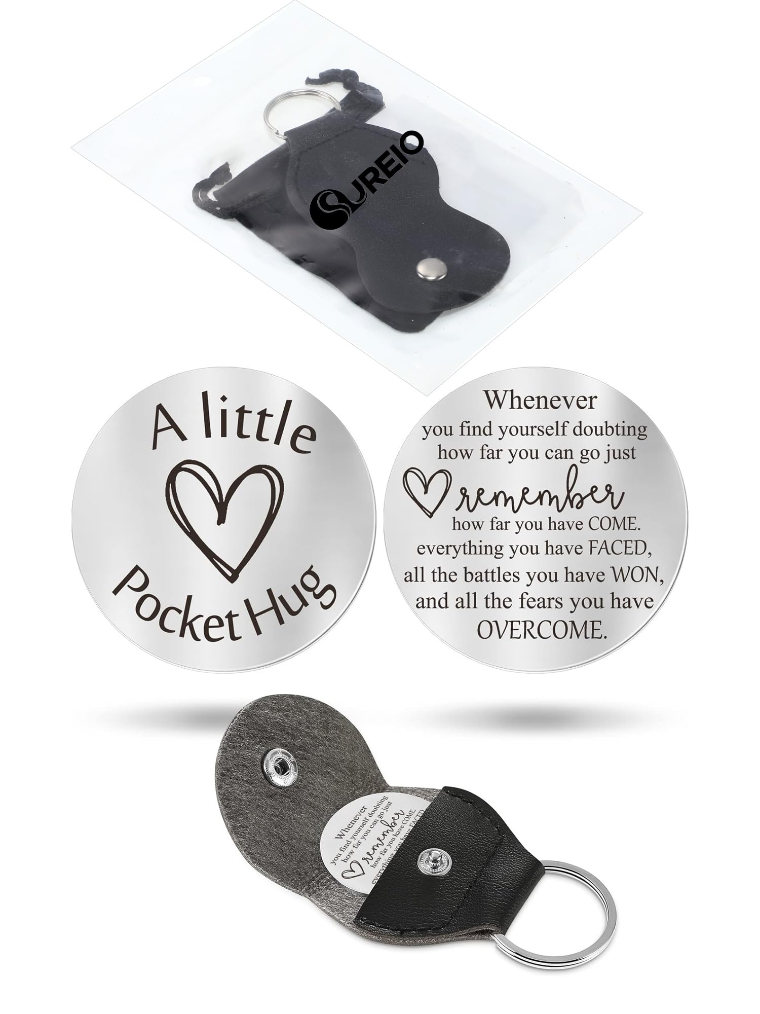 Sureio Pocket Hug Token Long Distance Relationship Keepsake Stainless Steel Double Sided Inspirational Gift with Keychain (Sobriety)