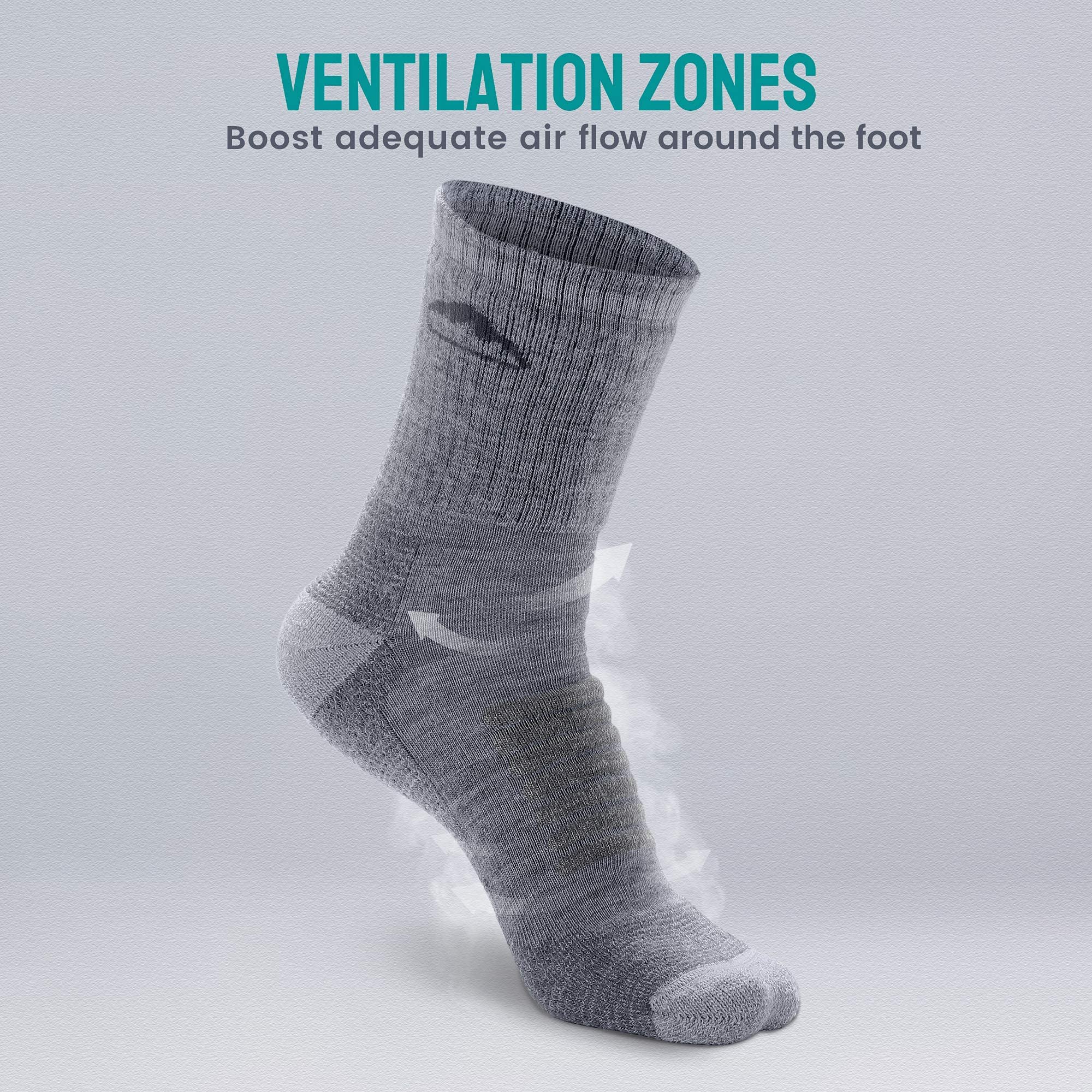 SAMSOX 2-Pair Merino Wool Hiking Socks, Made in USA, Grey L/XL (Men 10-13 / Women 12+)