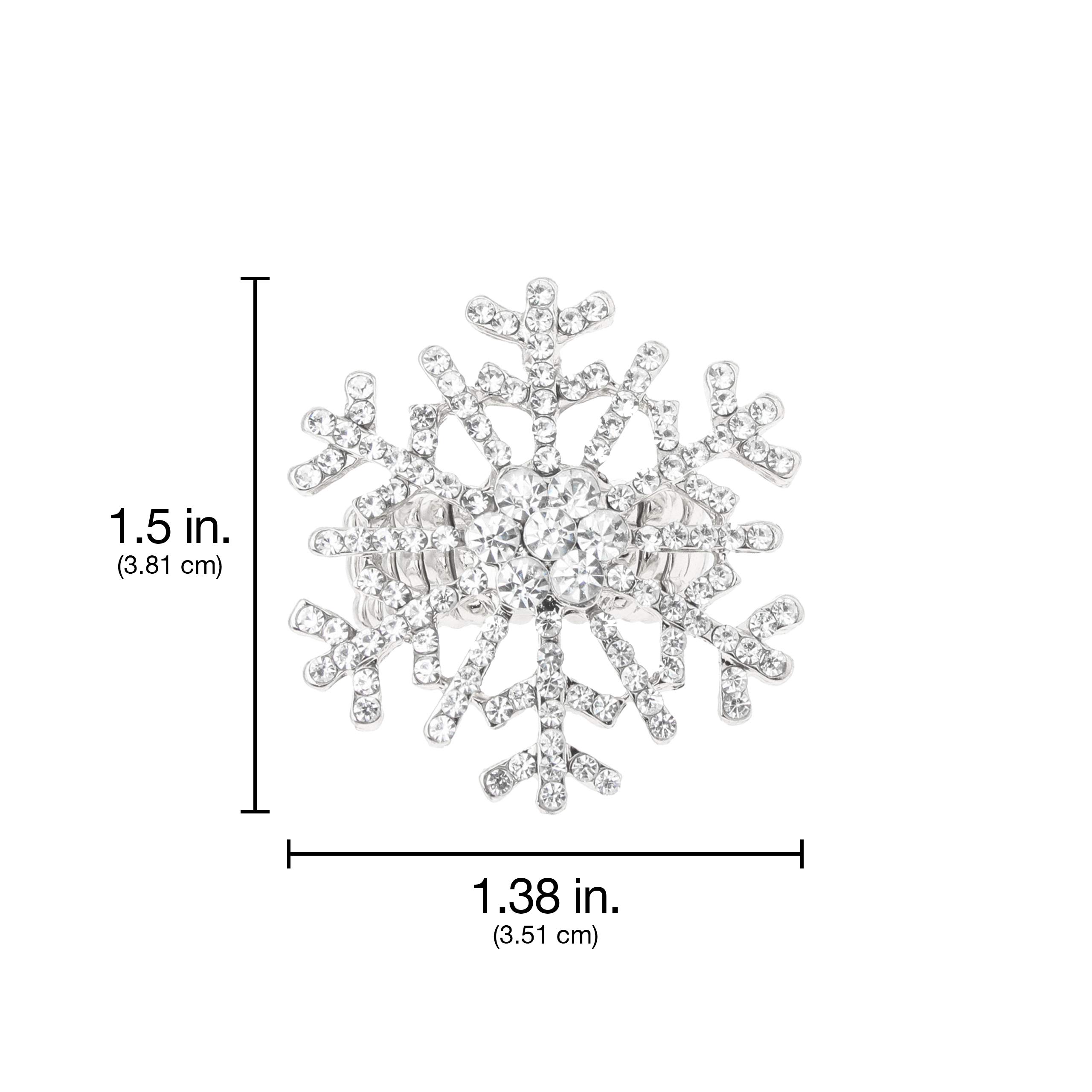 SP Sophia Collection Women's Glistening Rhinestone Winter Snowflake Stretch Ring in Silver
