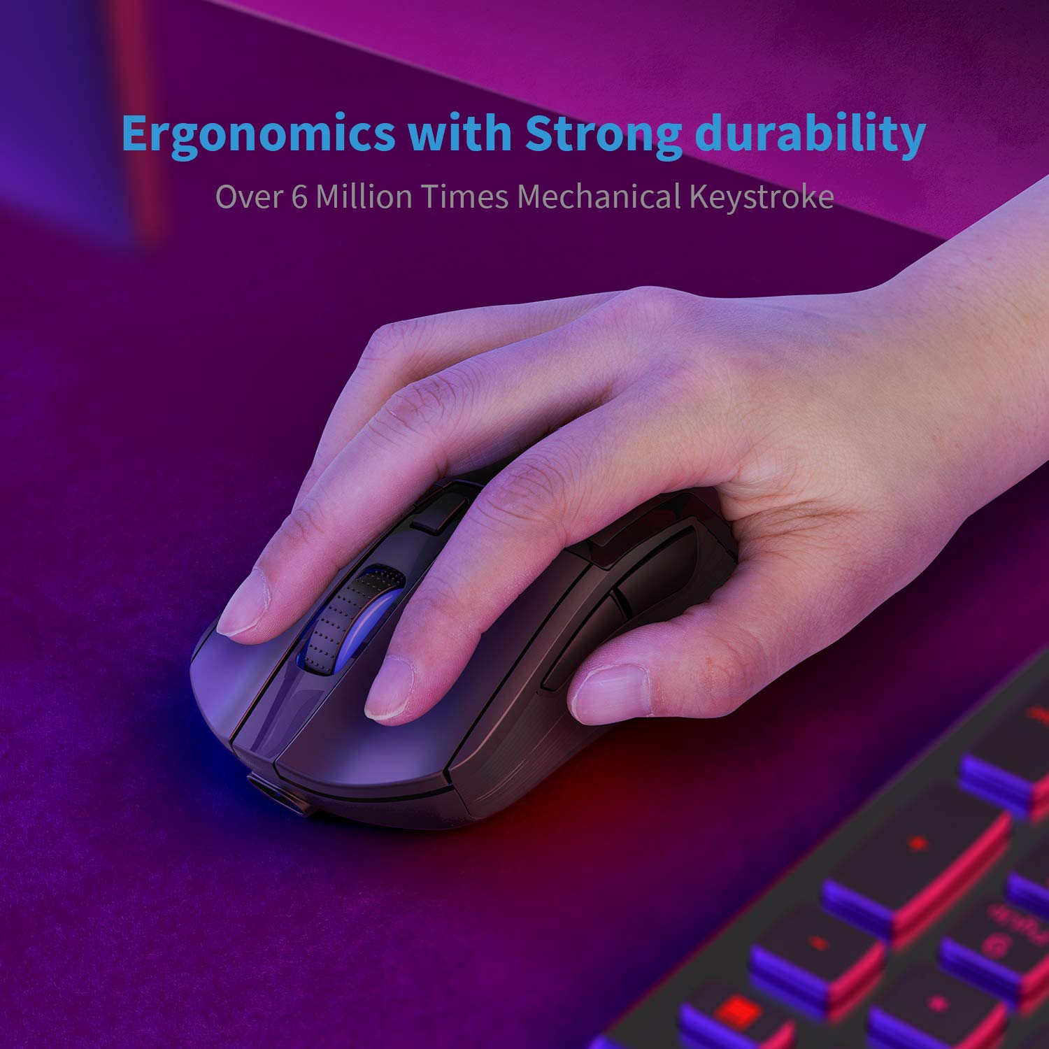 Wireless and Wired Gaming Mouse, Rechargeable RGB Ergonomic Mouse with 6 Programmable Buttons, 7 Adjustable DPI up to 10000, Compatible with Windows MacBook Laptop PC Computer