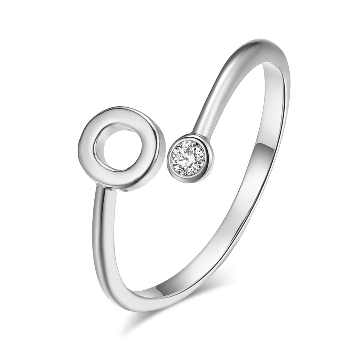 Silver Initial Letter Ring Stackable Rings for Women Fashion Rings Initial Alphabet Knuckle Rings A-Z Silver Crystal Adjustable Finger Ring for Women Jewelry