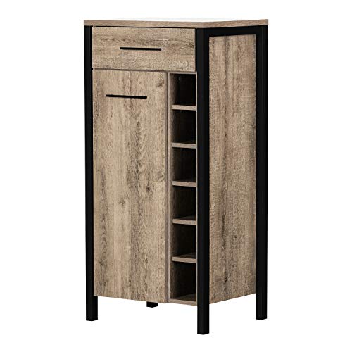 South Shore Munich Bar Cabinet with Storage-Weathered Oak and Matte Black