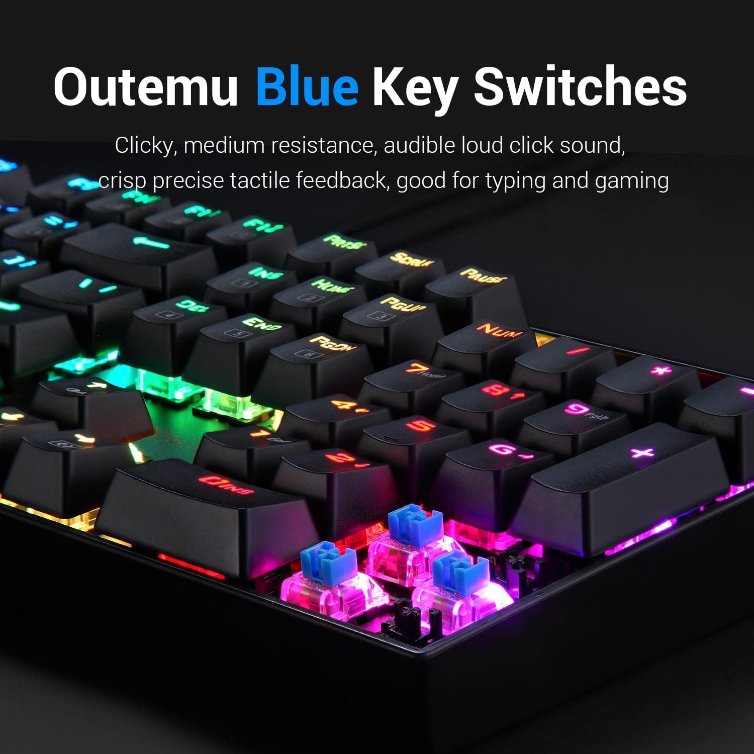 Redragon K551 Mechanical Gaming Keyboard RGB LED Backlit Wired Keyboard with Blue Switches for Windows Gaming PC (104 Keys, Black)