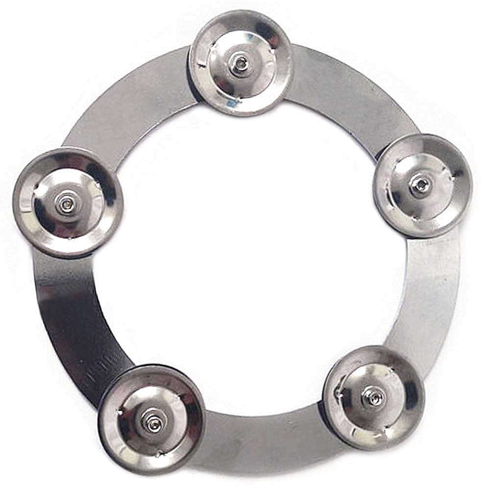 TUOREN 6" Stainless Steel Cymbals Ching Ring Mountable Hi-Hat Stand Tambourine for Jazz Drum Set Drum Kit with 5 Steel Jingles