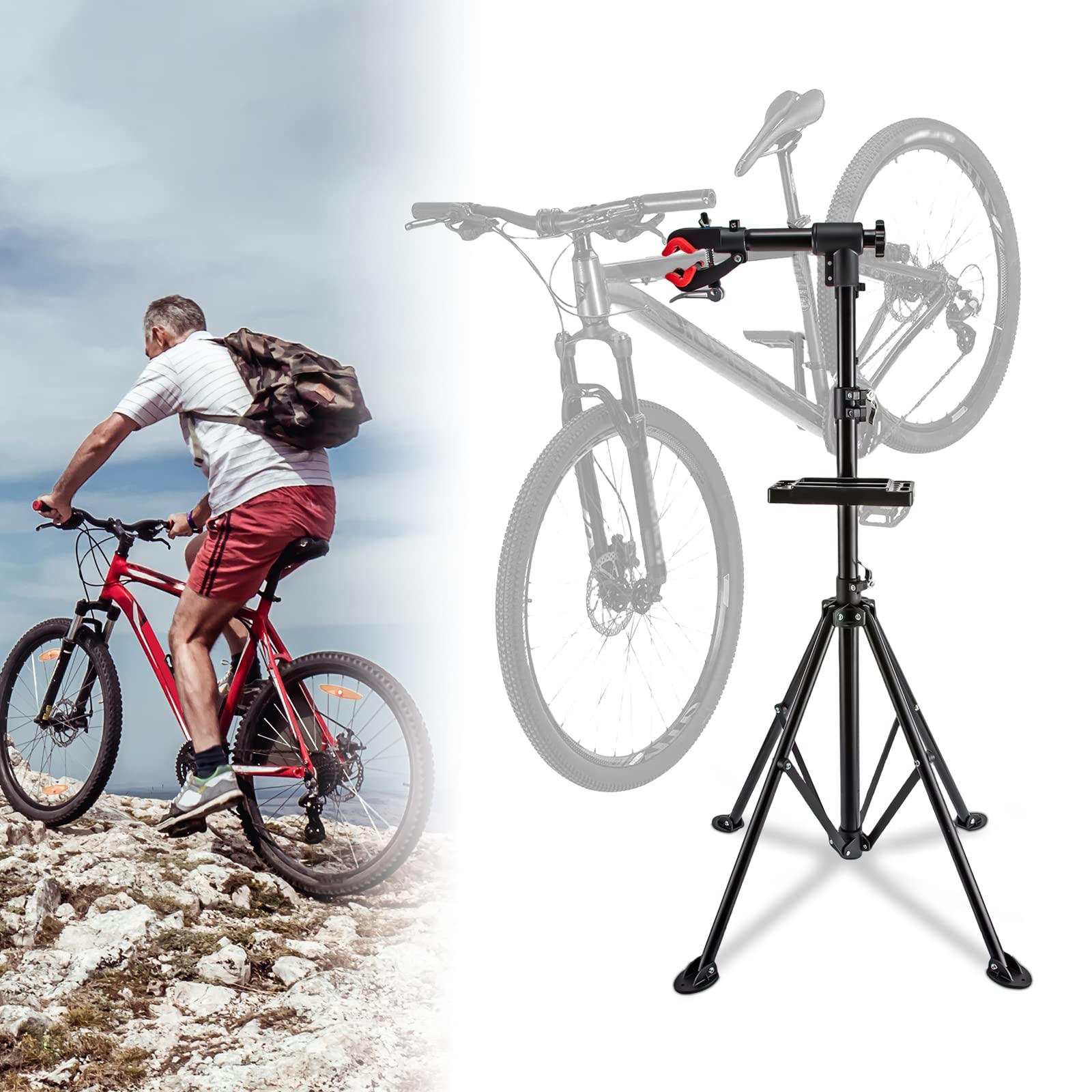 RIAHNEAH Bikehand Bike Repair Stand,Bicycle Mounting Bracket Lifting Frame Mechanics Workstand, Portable Foldable and Adjustable Height Mountain MTB Road Bikes Maintenance Platform