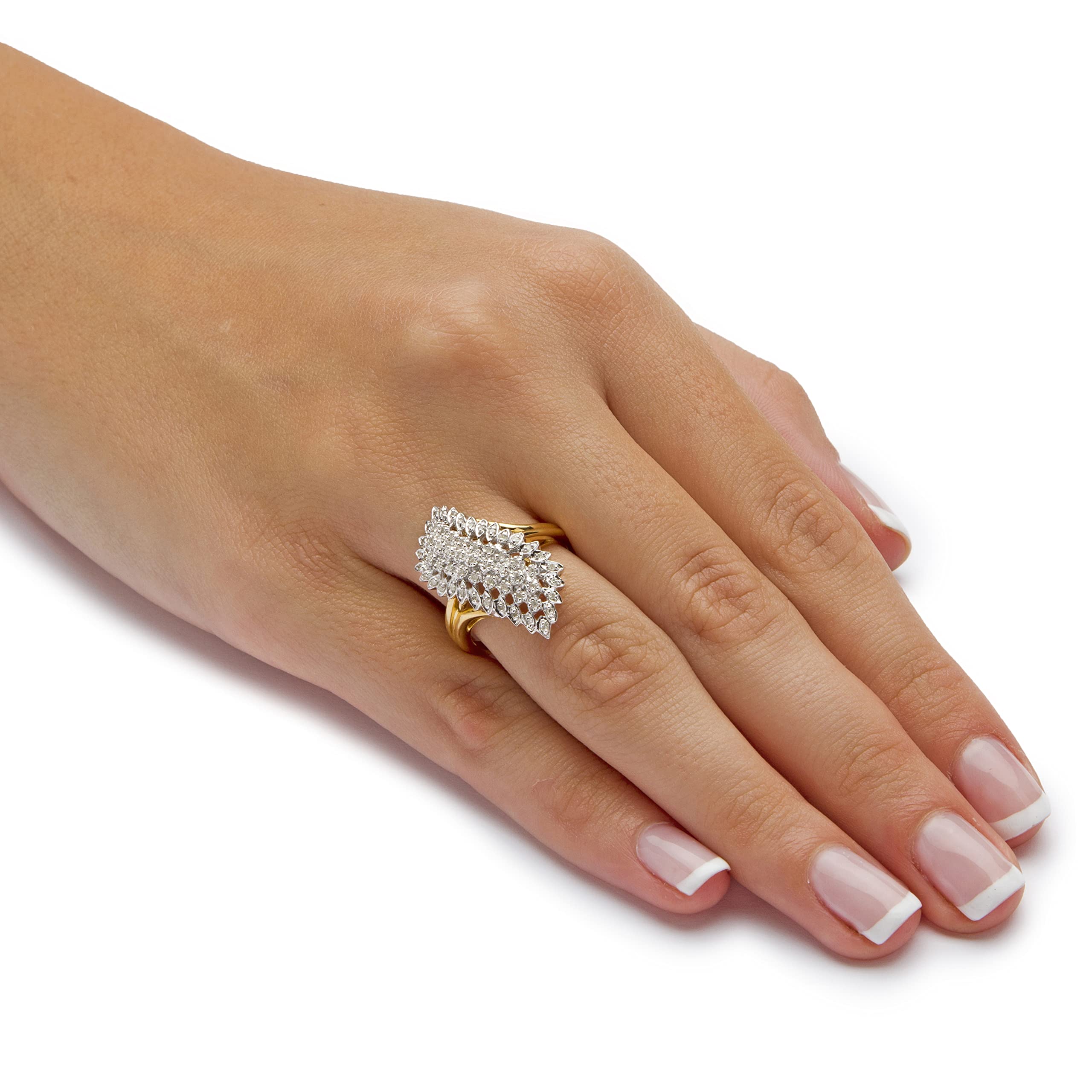 PalmBeach Yellow Gold-plated Sterling Silver Round Genuine Diamond Cluster Ring (1/7 cttw, I Color, I3 Clarity) Sizes 5-10 Size 7