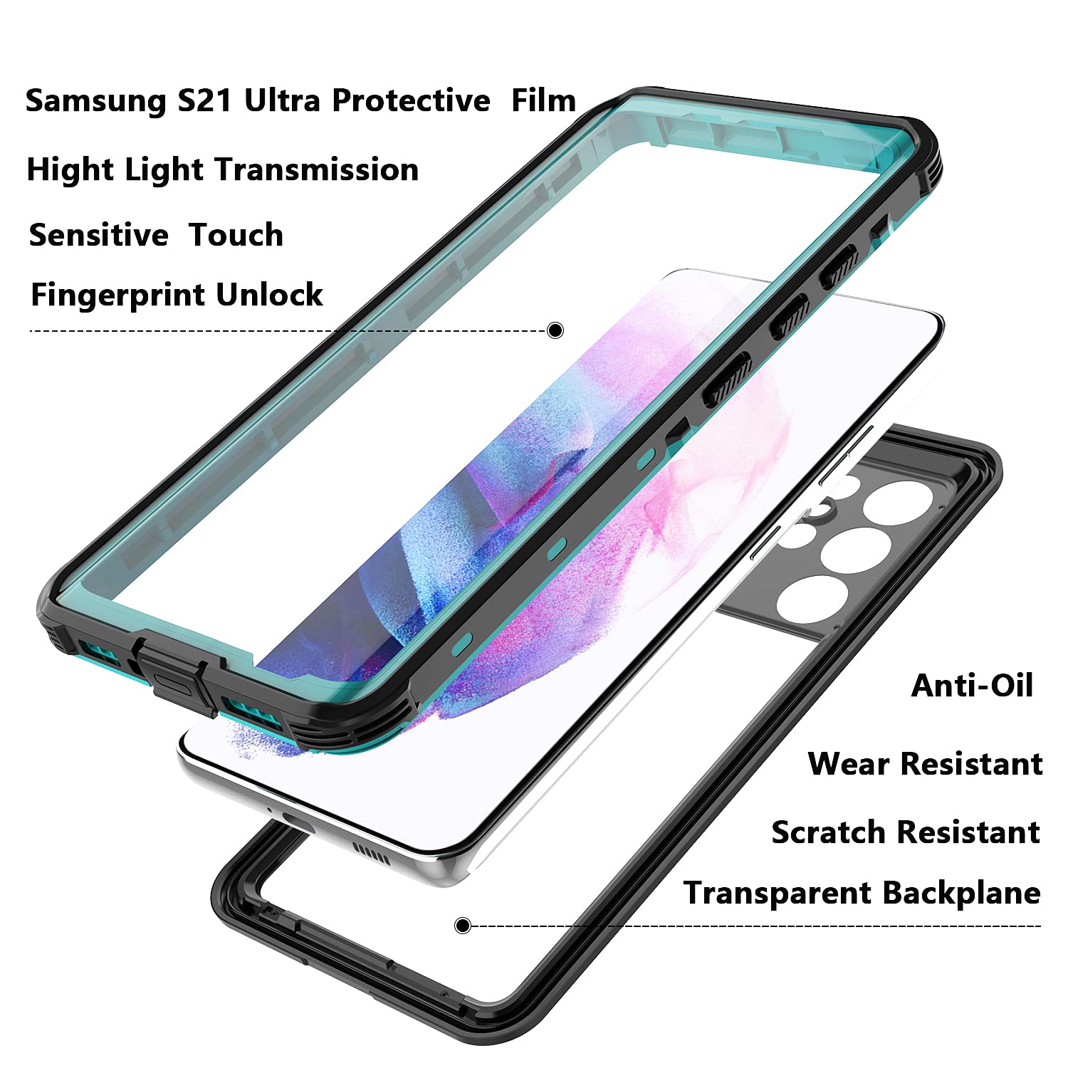 Samsung Galaxy S21 Ultra Waterproof Case, Built-in Screen Protector 360° Full Body Heavy Duty Protection, Waterproof Shockproof Case Cover for Samsung Galaxy S21 Ultra 6.8" 5G Blue