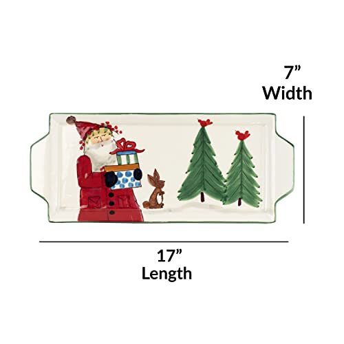 Vietri Old St. Nick Handled Rectangular Platter, Earthenware Steak Salad Dessert Snack Serving Plate