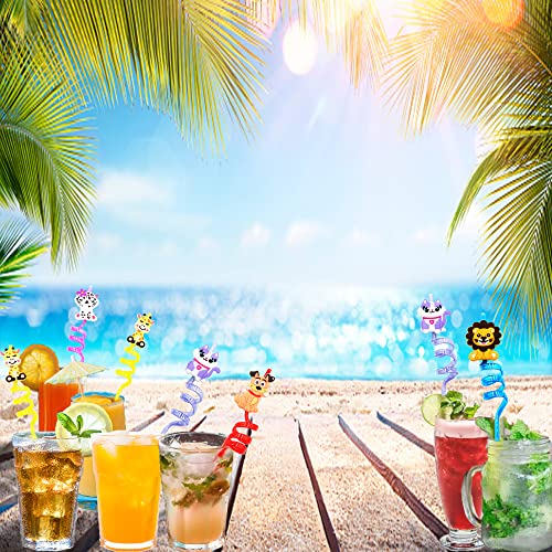 zhenzhe 24 Jungle Party Favors Reusable Straws, Jungle Animal Plastic Straws, Animal Theme Drinking Straws for Kids Jungle Birthday