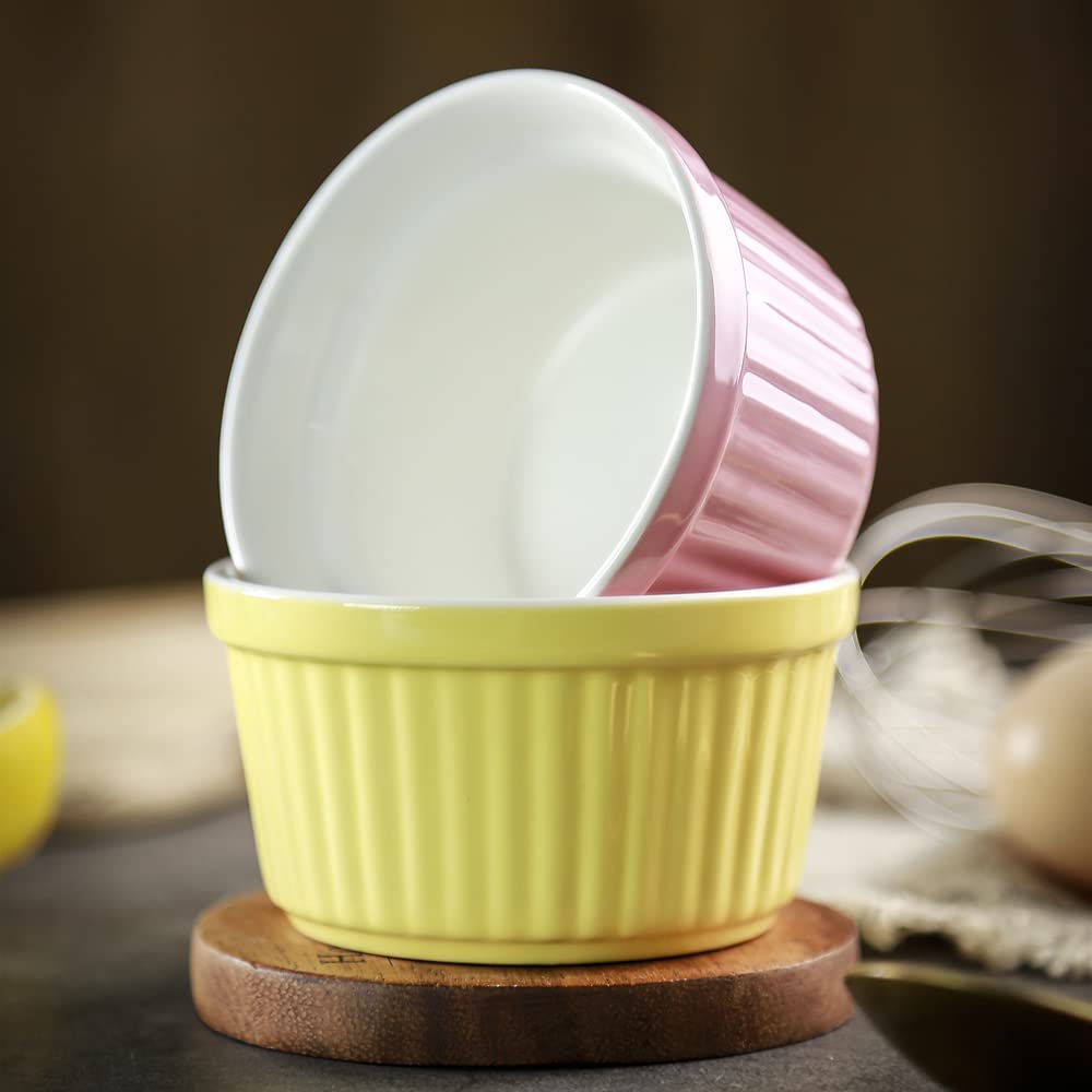 YAZYLIFE Ramekins 6oz Oven Safe,Creme Brulee Ramekins and Souffle Dishes,Porcelain Ramekin Baking Bowls,Dipping Sauce Dish.Pudding Cups,Set of 6,Colorful. (Colorful)