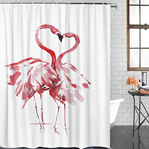 RainbowDay Shower Curtain Sets for Bathroom Decor with 12 Hooks, Valentine's Day Love Flamingo 72x72 Inch Bath Curtain Washable Shower Curtain for Bathtub
