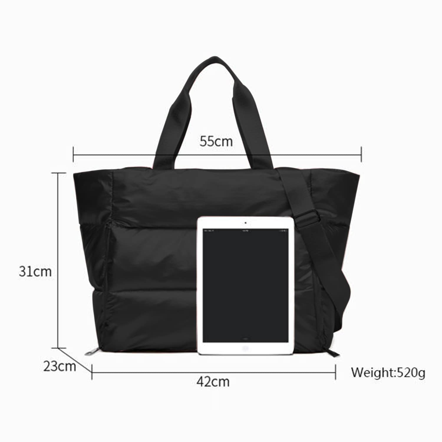 sweet dreams Womens Puffer Tote Bag–Fashion Utility Weekender–Extra Large Black