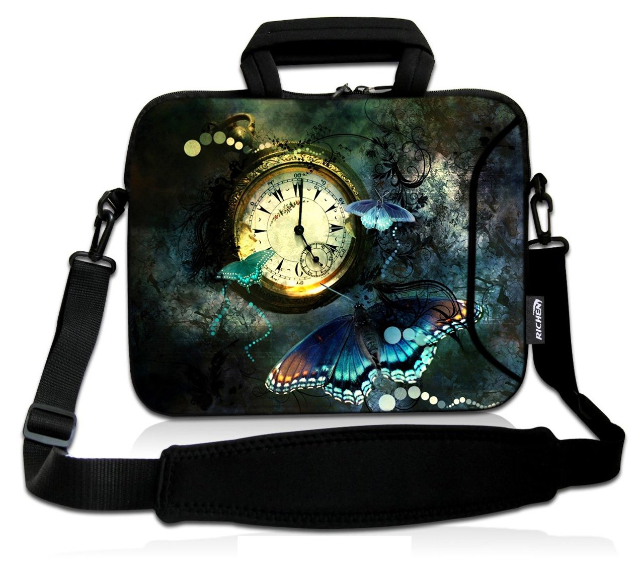 RICHEN 17 inch Laptop Shoulder Bag Carrying Case PC Cover Pouch with Handle Fits 15.6/16/17/17.3/17.4 inch Notebook (16-17.3 inch, Clock & Butterfly)