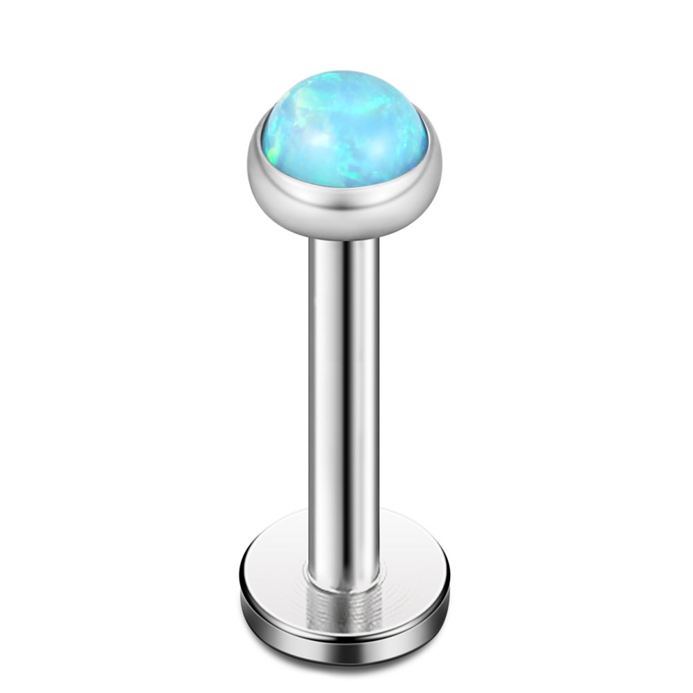 Ruifan 3mm Opal Jeweled Internally Threaded Stainless Steel Labret Monroe Lip Ring Tragus Helix Earring Stud 16G 1/4" 6mm 4PCS