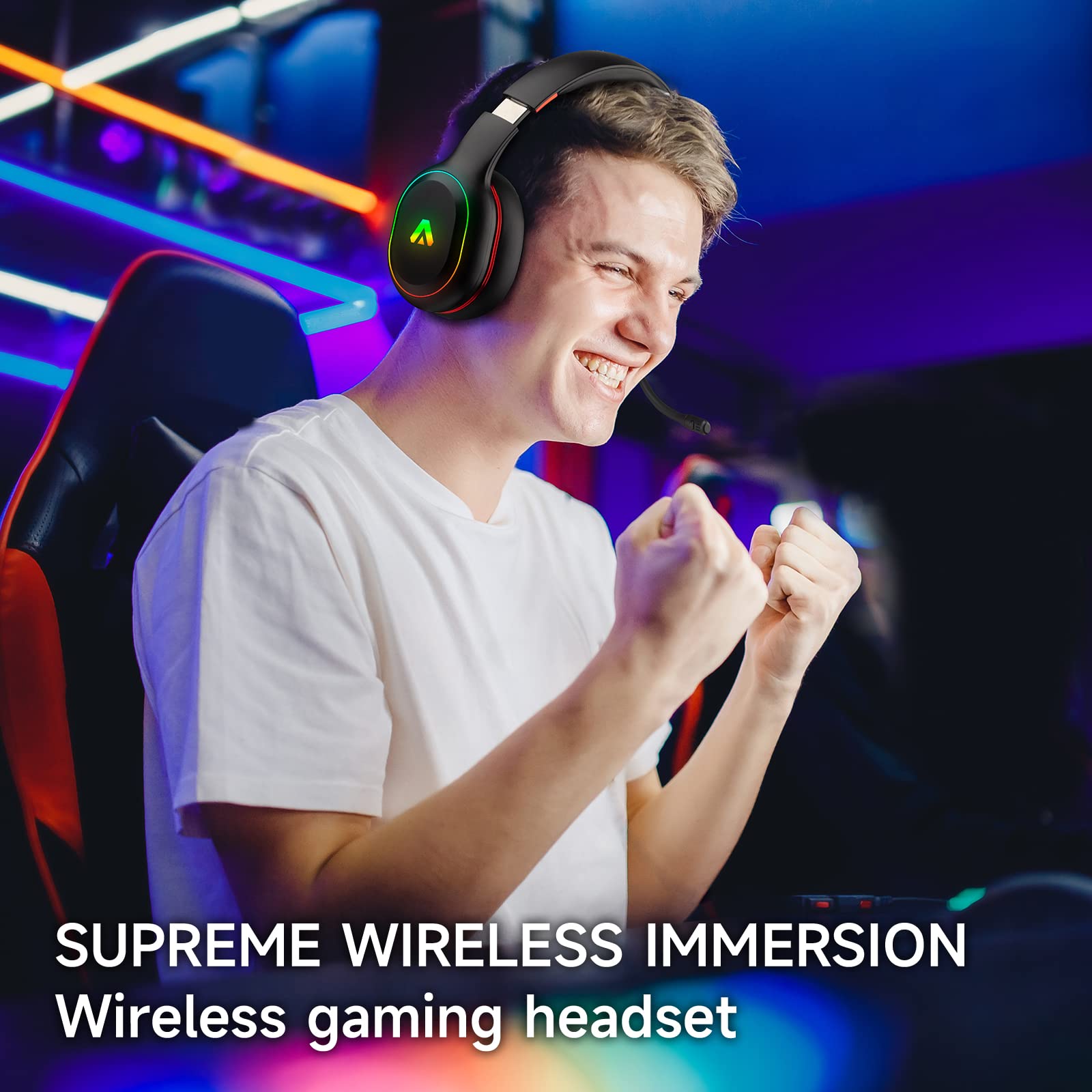 Wireless Gaming Headset, Bluetooth Gaming Headphones with Microphone Detachable Noise Canceling, 2.4GHz RGB Light for PS5 PS4 PC Phone Xbox Nintendo Switch (Black)