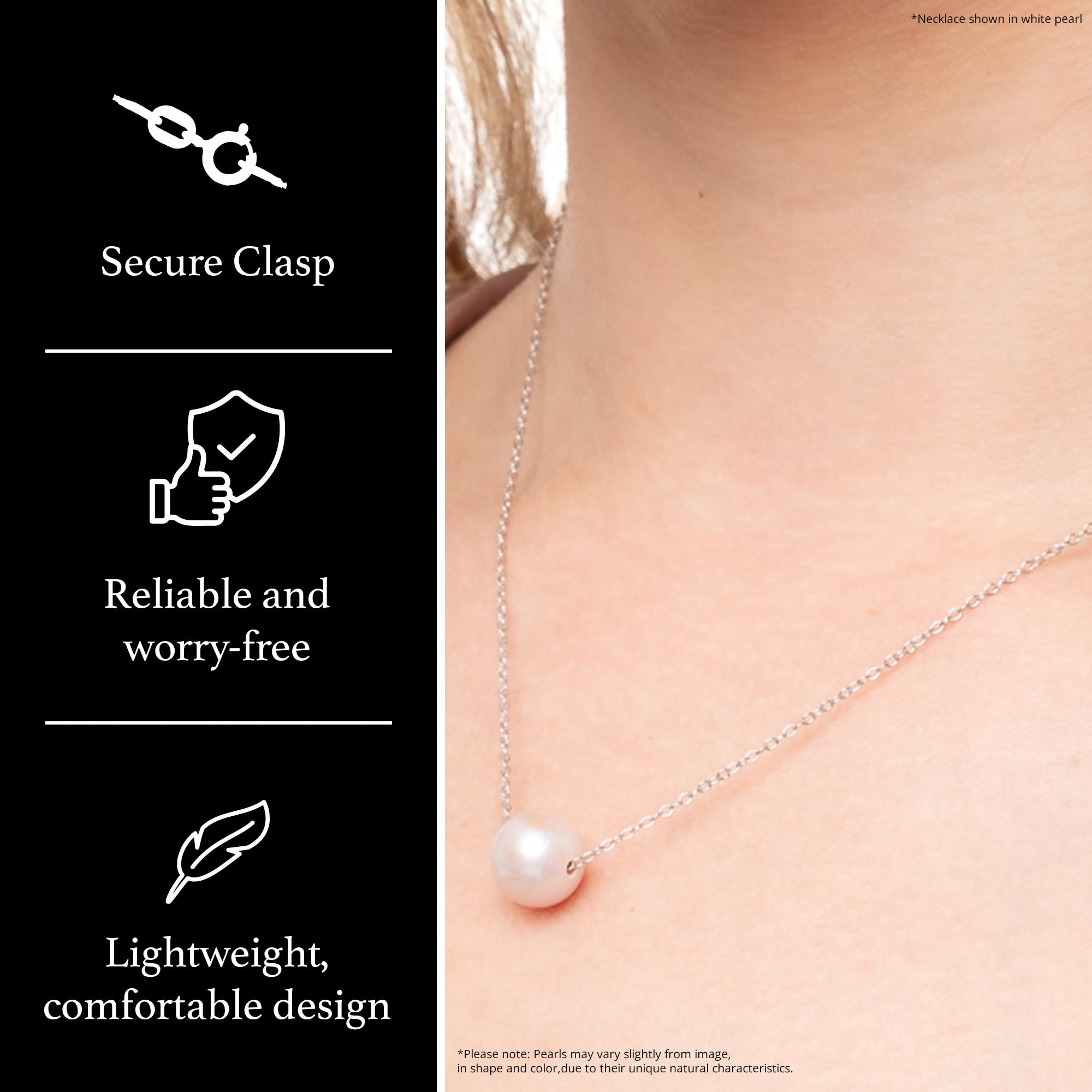 Sterling Silver 10-11mm Freshwater Cultured Floating Pearl Tin Cup Chain Necklace Jewelry for Women 17" (Grey, sterling-silver)