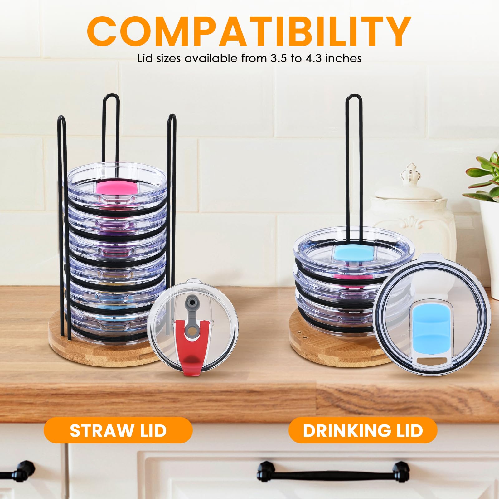 witarten Tumbler Lid Organizer, Detachable Bamboo Cup Lid, Vertical Storage for Up to 10 Lids,Keep Your Tumbler Lids Neatly Stored and Achieve Clutter-Free Cabinets and Countertops Organization