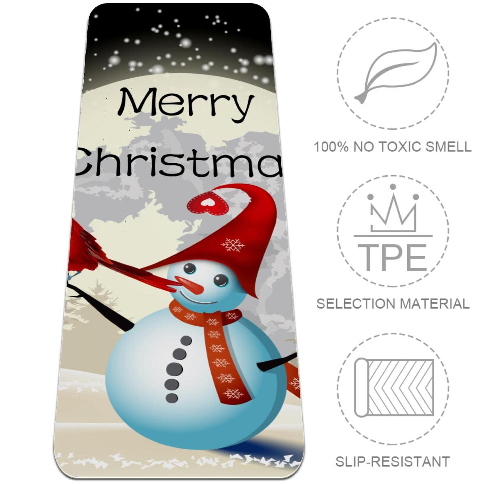 Yoga Mat, Yoga Mats for Home Workout, Workout Mat, Exercise Mats, Pilates Mat, Merry Christmas Red Bird Moon Snowman