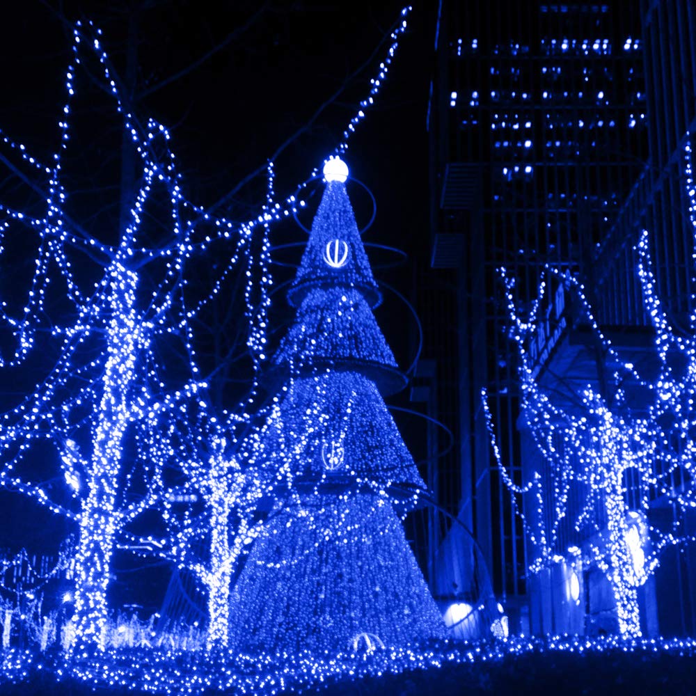 Solar Powered String Lights - Outdoor String Lights 72ft 200 LED String Lights Decorative String Lights with 8 Lighting Modes for Indoor Outdoor Wedding Party Home Garden Decoration, Waterproof, Blue