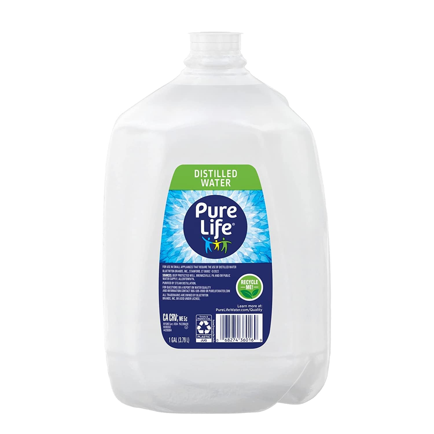 Pure Life Distilled Water, 1-Gallon, Plastic Bottled Water (4 Pack)