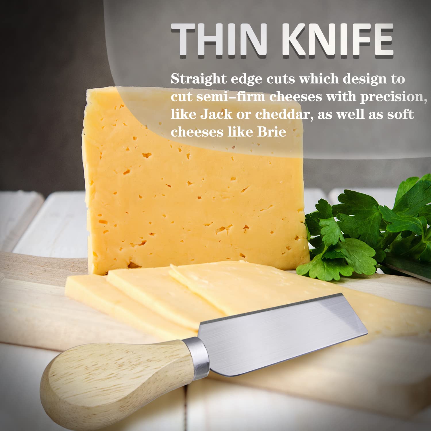 Tymoosty Cheese Knives, 4PCS Cheese Knife Set, Cheese Knives for Charcuterie Board with Wooden Handle, Mini Steel Stainless Cheese knife set