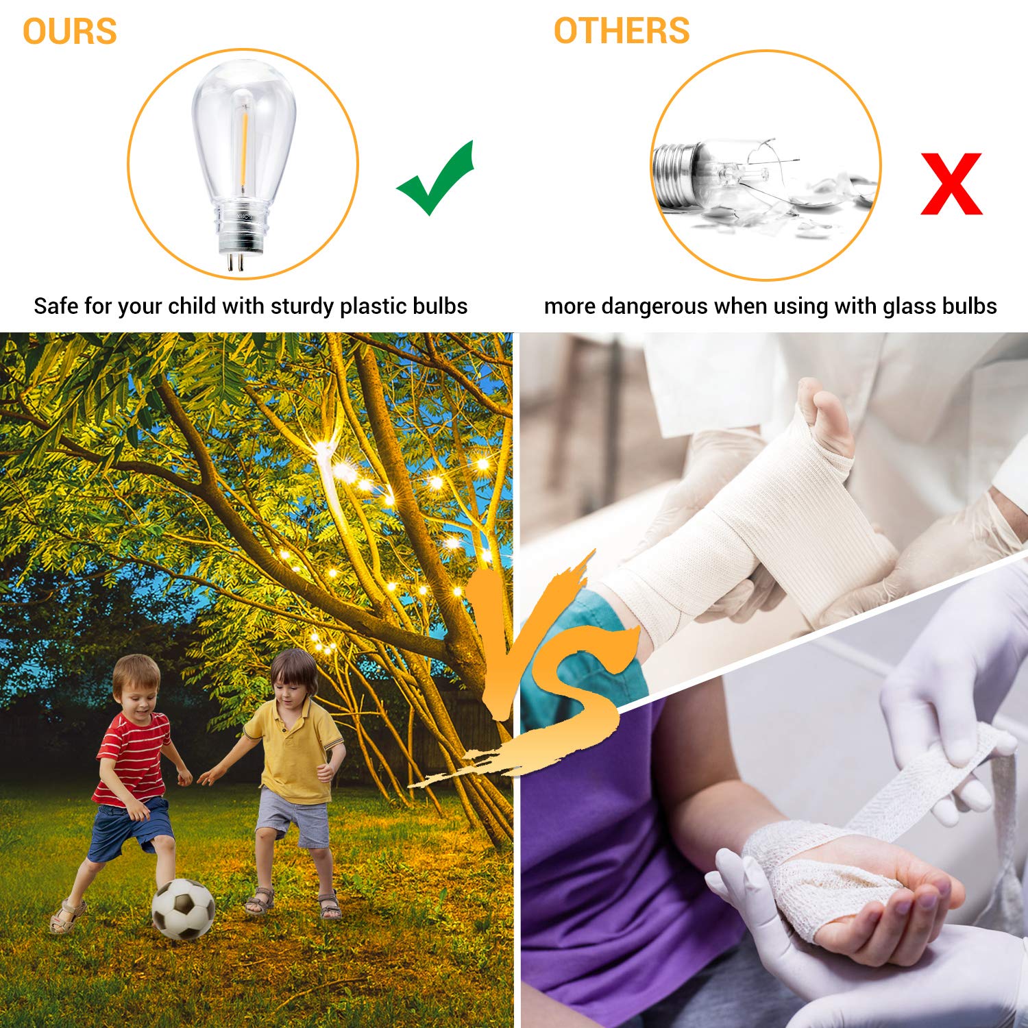 Solar String Lights Outdoor for Patio - 49 Ft 16 Shatterproof Bulbs (1 Spare) S14 LED Solar String Lights Outdoor Waterproof with 4 Modes for Garden Backyard Porch Balcony Deck Gazebo Party Warm White