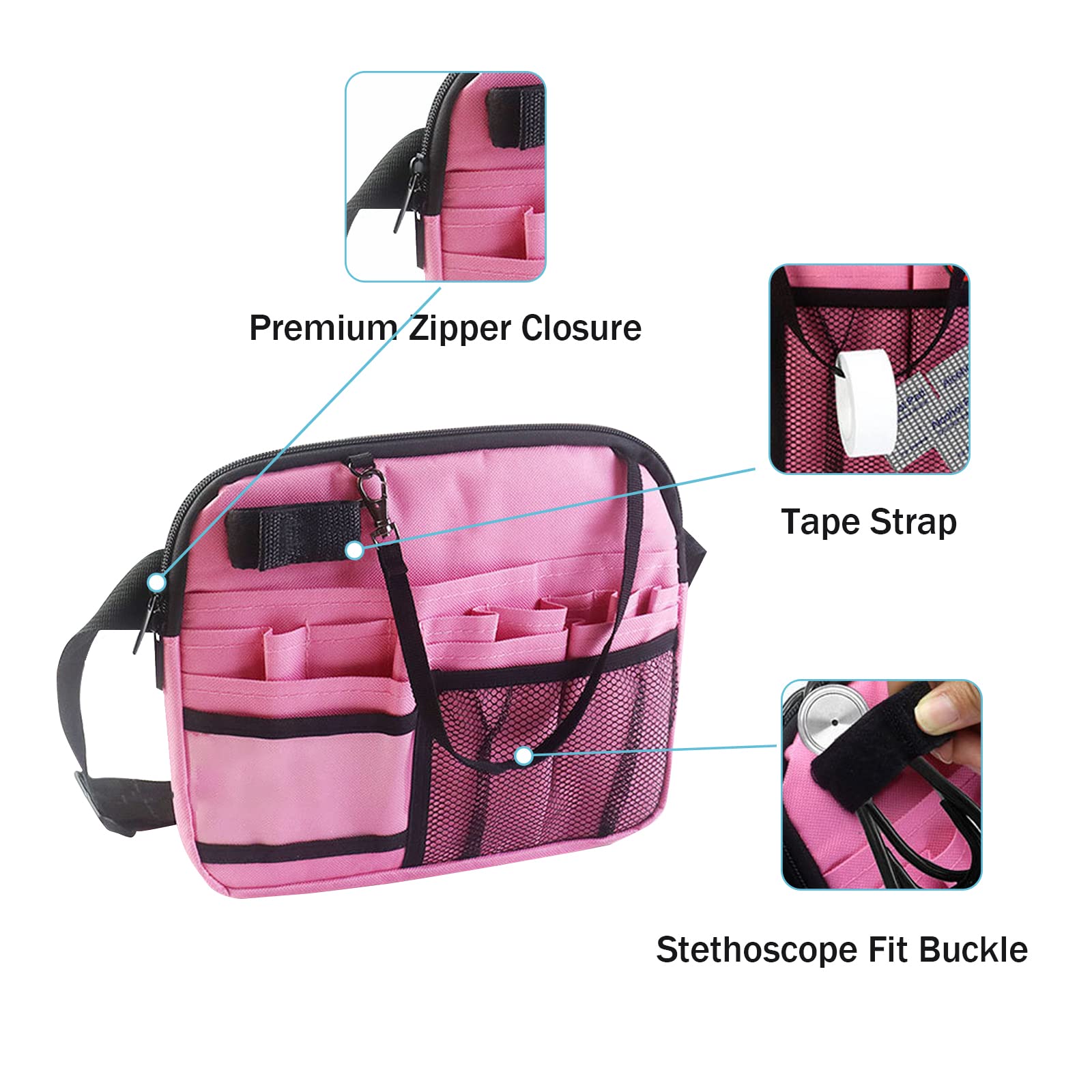 Nurse Fanny Pack for Women,qozabualy Utility Belt Bag Multi Compartment with Medical Tool Pockets, Nurse Accessories for Work & Nursing School Essentials(Pink)