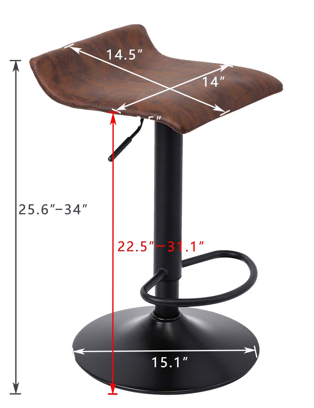 SUPERJARE Bar Stools Set of 2-360° Swivel Barstools, Adjustable Height Bar Chairs, Rustic Counter Height Chairs for Pub Kitchen, Retro Brown