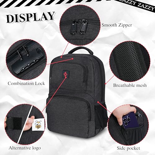 ZAZZY Backpack with Lock Carbon Fiber Backpack with Combination Lock Travel Backpack for Men & Women Black