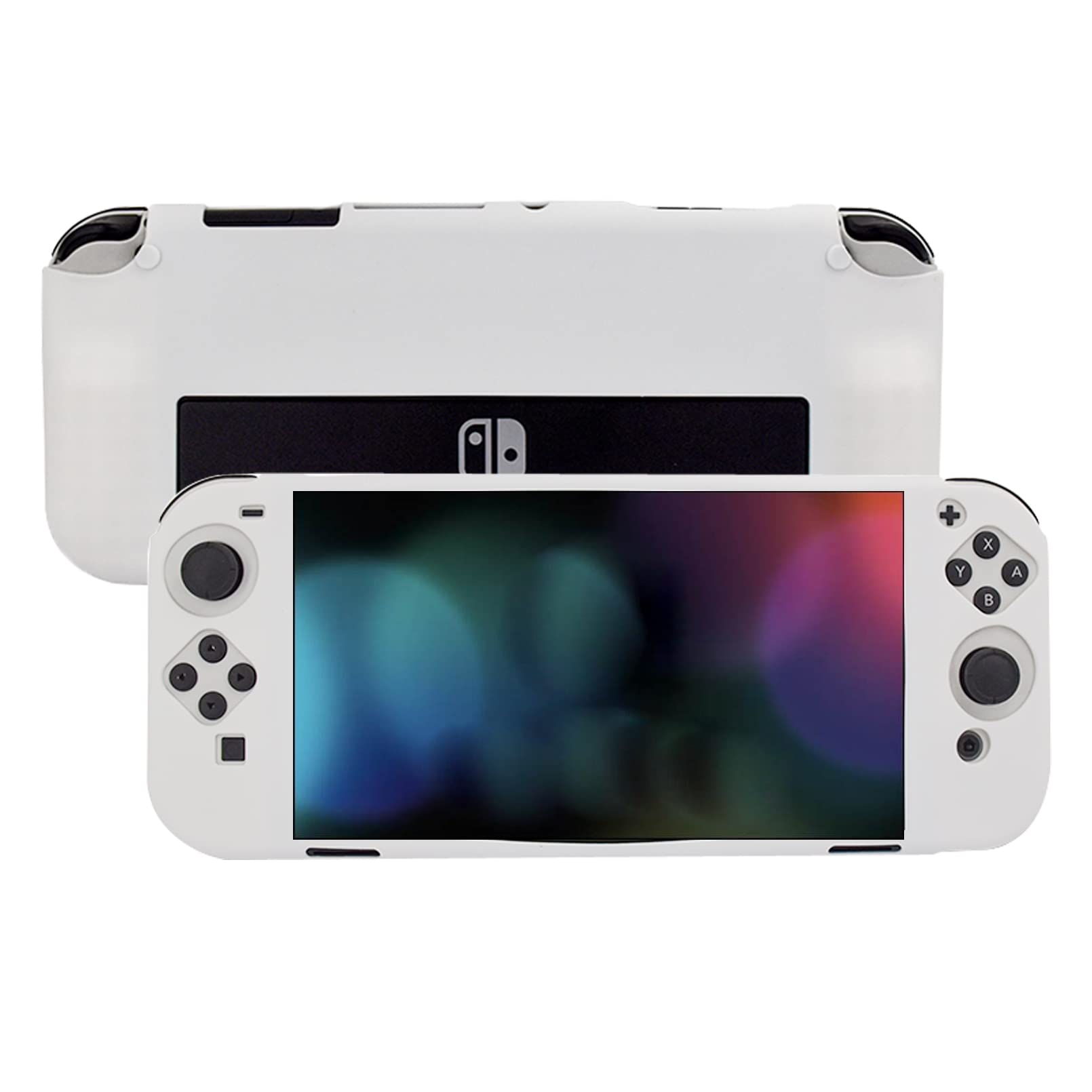 Switch OLED Skin,Pandaren Silicone OLED Switch Cover Protective Hand Grip Compatible with Nintendo Switch OLED 7.0 inch 2021 Model(White)