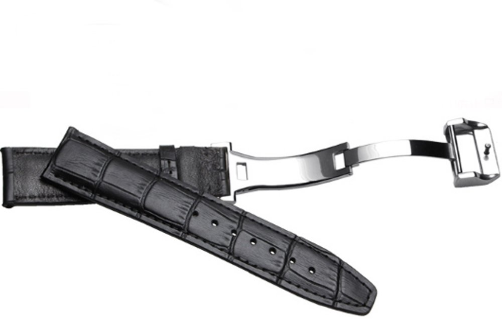 Richie strap 20mm 21mm 22mm Crocodile skin pattern Leather Watch Straps Deployment Clasp Band for IWC Portugieser Pilot's Watchs[IW35312/IW371401] (21mm, Black)