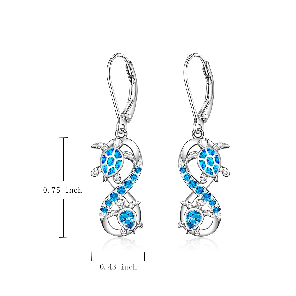 Turtle Earrings for Women Sterling Silver Infinity Blue Opal Sea Turtle Earrings Dangle Drop Tortoise Ocean Wave Jewelry Gifts for Turtles Lovers