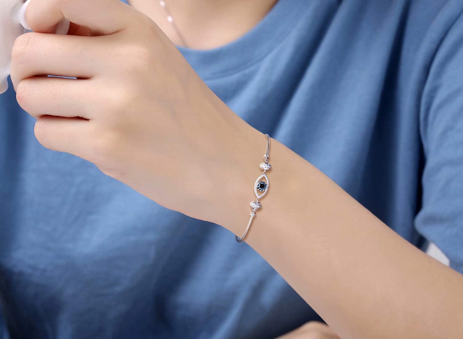 SUE'S SECRET Evil Eye Bracelet Crystal Jewelry Bangle with a Tiny Cross Extender for Women Mothers Day Easter Gifts for Mom Anniversary Day Birthday