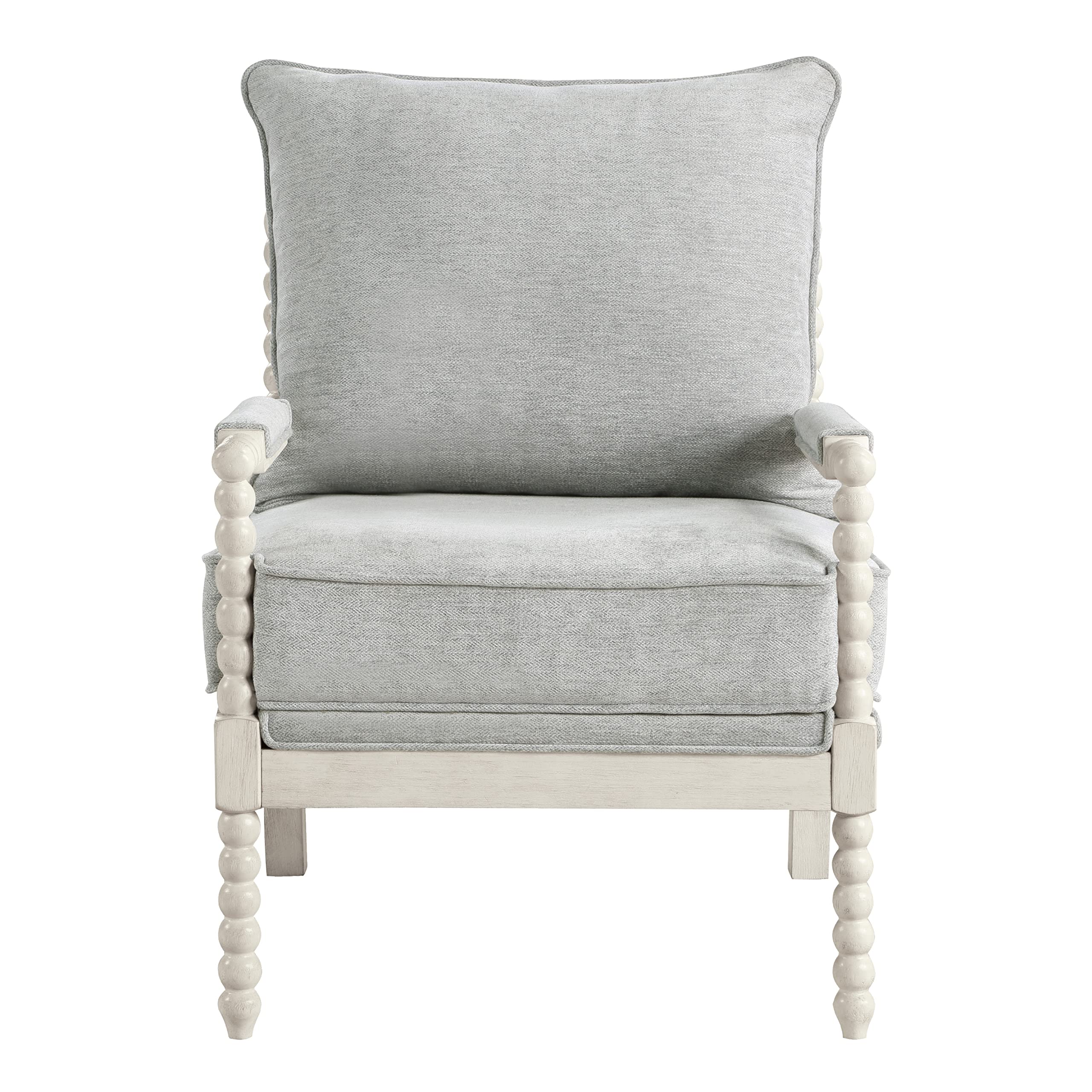 OSP Home Furnishings Kaylee Spindle Accent Chair with Antique White Wood Frame, 26.5β W x 32.25β D x 37β H, Smoke Grey Fabric