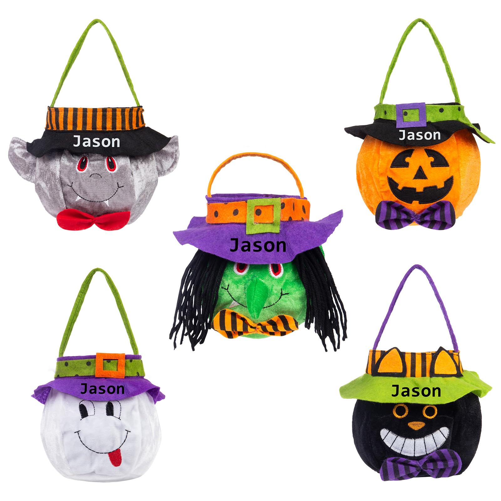 Personalized Halloween Candy Bags Customized Embroidered Name Trick or Treat Reusable Tote Bags for Girls Boys Kids (Style 4)