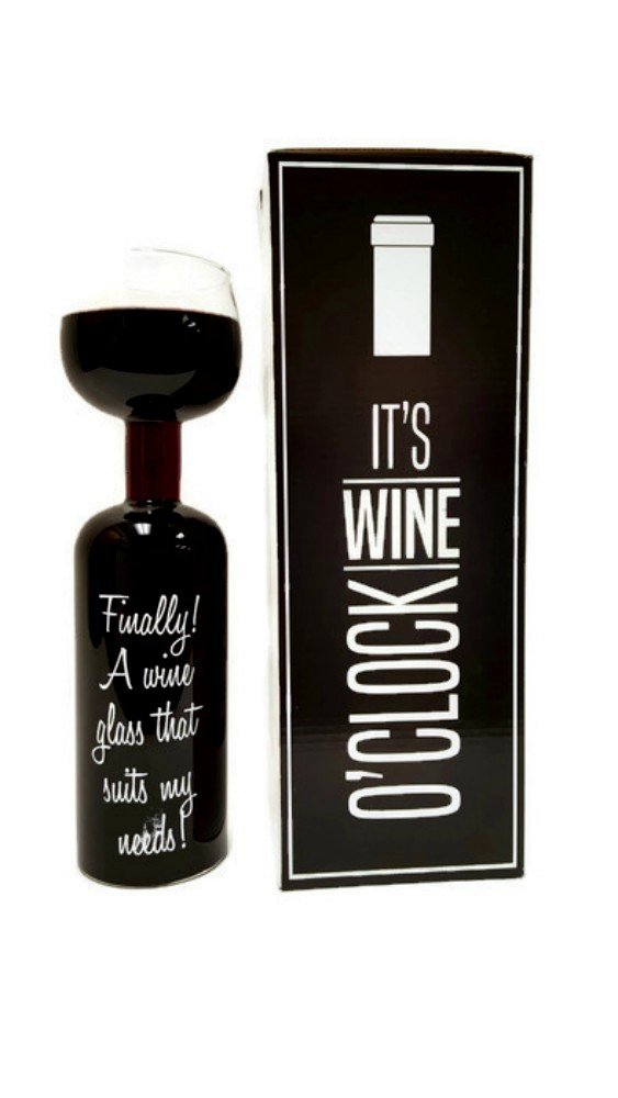 Zhouchou It's Wine O'Clock - Wine Bottle Shaped Glass Novelty Gift - Fits a Whole 750ml Bottle of Wine!!!! (1)