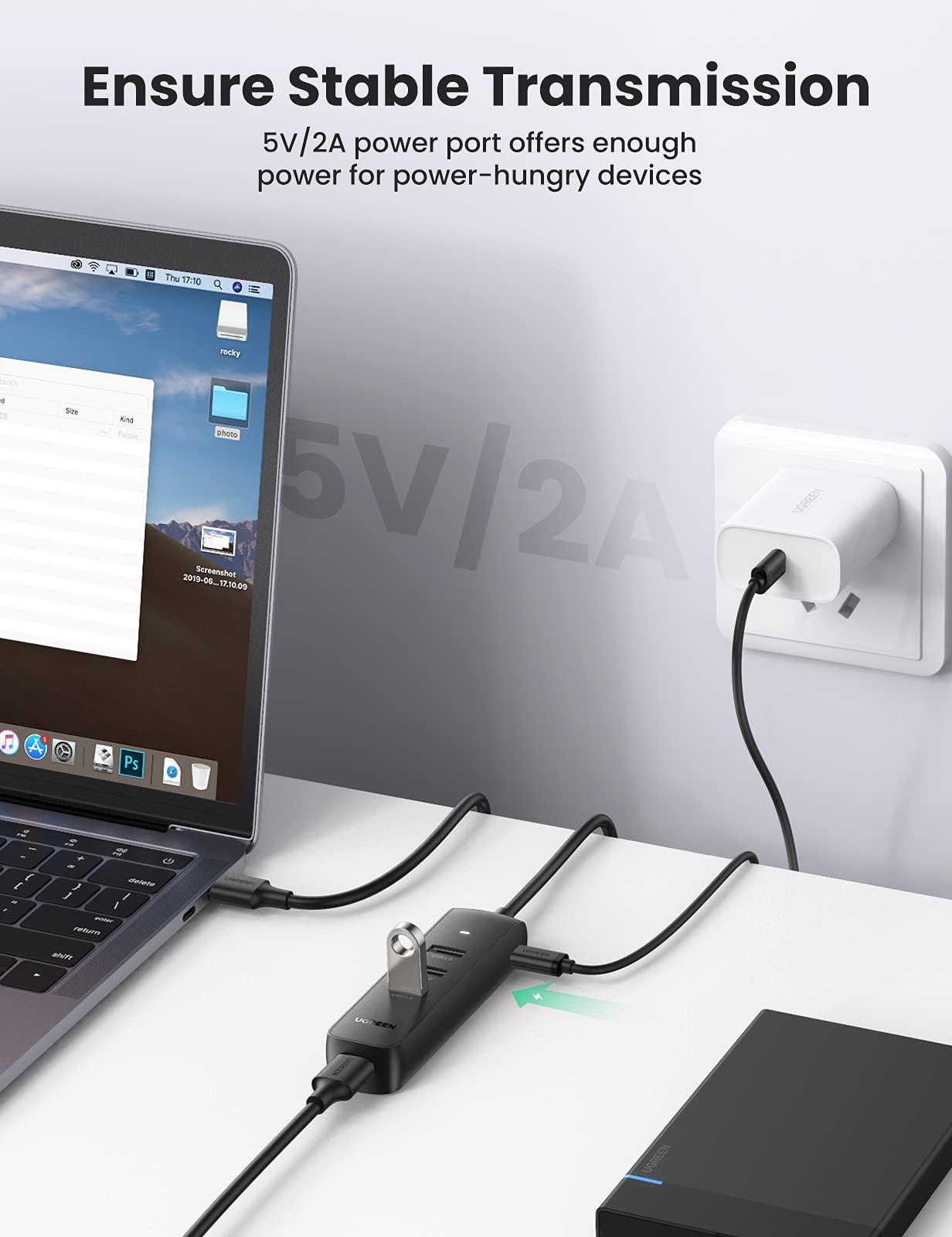 UGREEN USB Hub, 4 Port Powered USB Adapter USB 3.0 Splitter for PC Laptop iMac Surface Pro XPS PS4 PS5 Xbox One, Flash Drive, Mobile HDD and More (0.8ft)