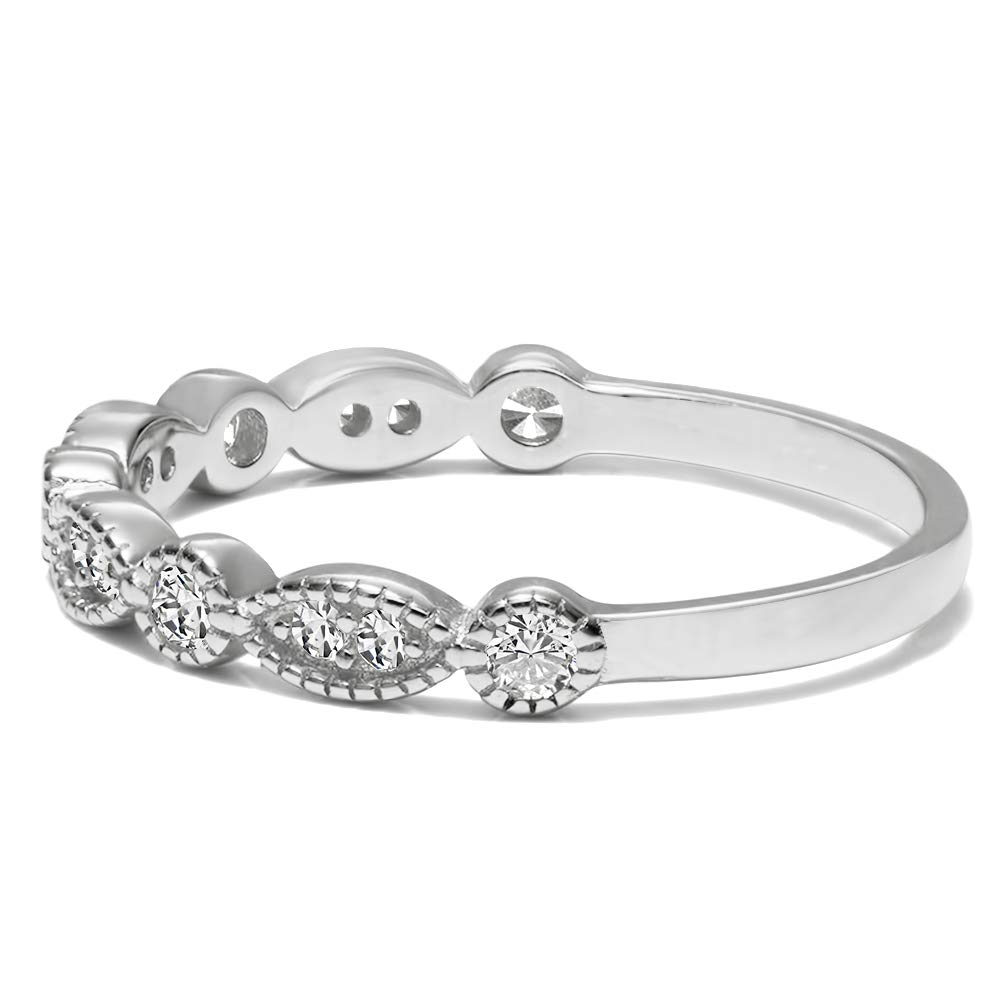 TwoBirch 18k White Gold Microplated Art Deco Floral Design Duo Bridal Ring Set Engagement Ring and Wedding Band with Cubic Zirconia (SET (2 RINGS), Size 7)