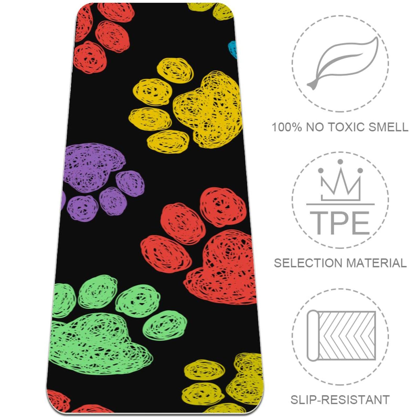 Yoga Mat, Yoga Mats for Home Workout, Workout Mat, Exercise Mats, Pilates Mat, colorful art dog paw print pattern