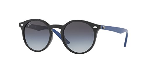 Ray-Ban Junior Kids' RJ9064S Round Sunglasses, Black Blue/Light Grey Gradient Dark Grey, 44 mm