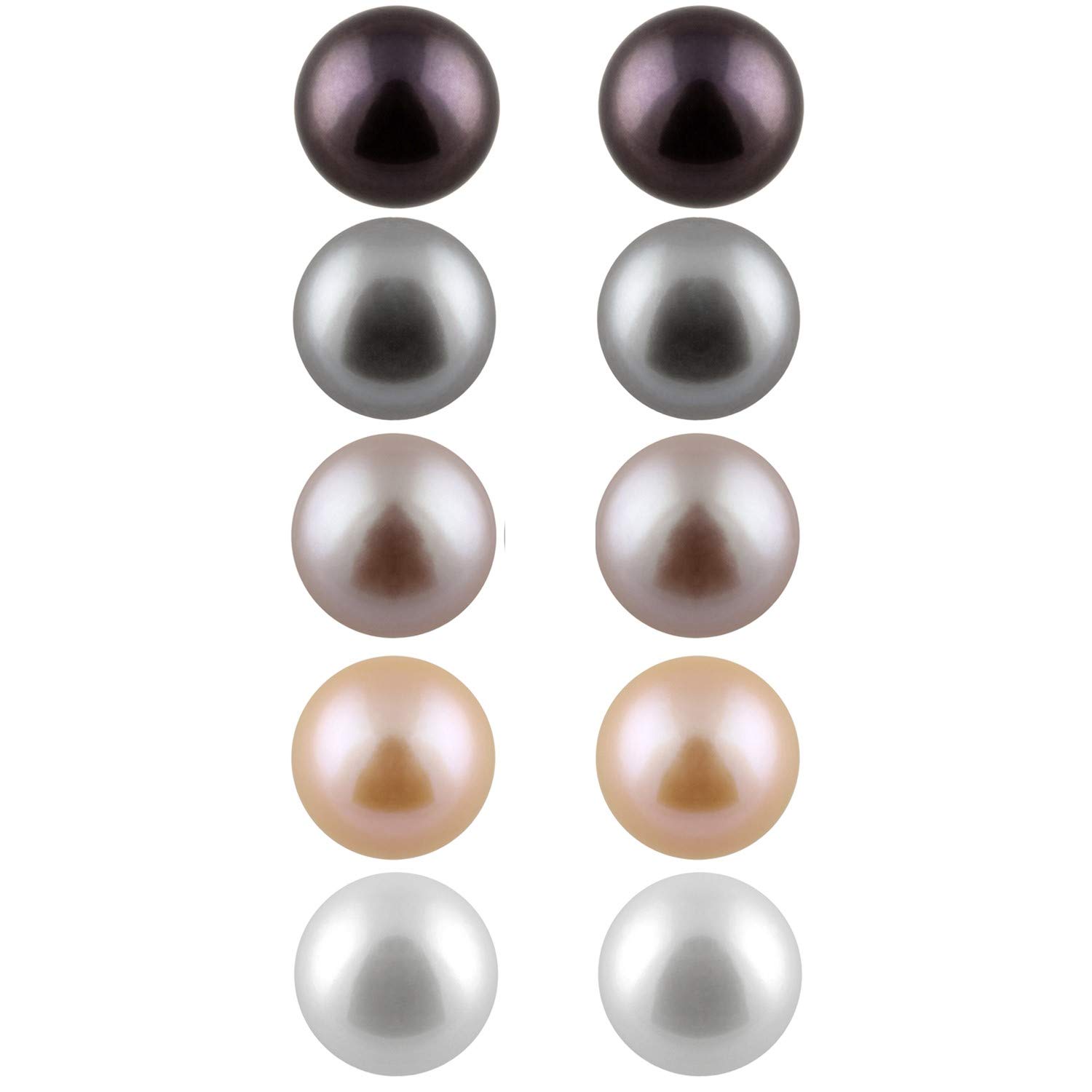 Splendid Pearls Boxed Set 5 Pairs 7-8mm Genuine Freshwater Cultured Pearl Stud Earrings in 925 Sterling Silver ā¦June Birthstoneā¦