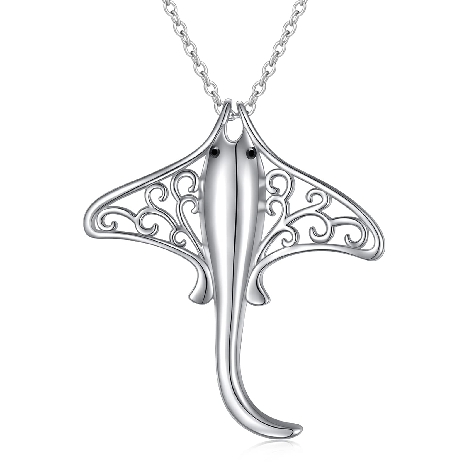 Stingray Necklace 925 Sterling Silver Manta Ray Ocean Animal Tree of life Jewelry Birthday Gifts for Women Men Sea Lover
