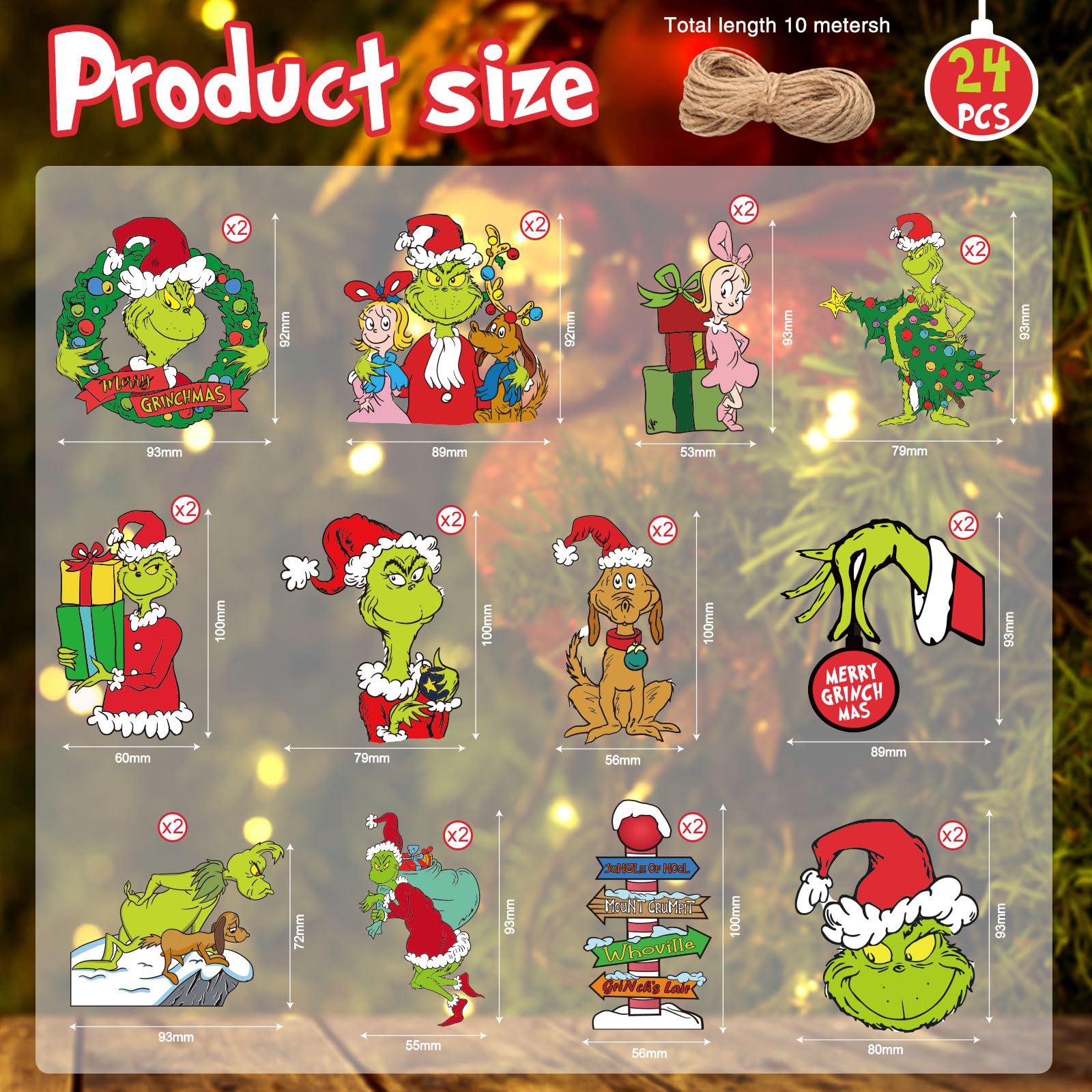 RINOLY 24pcs Christmas Tree Ornaments,Christmas Wood Ornaments for Tree,Christmas Tree Decorations