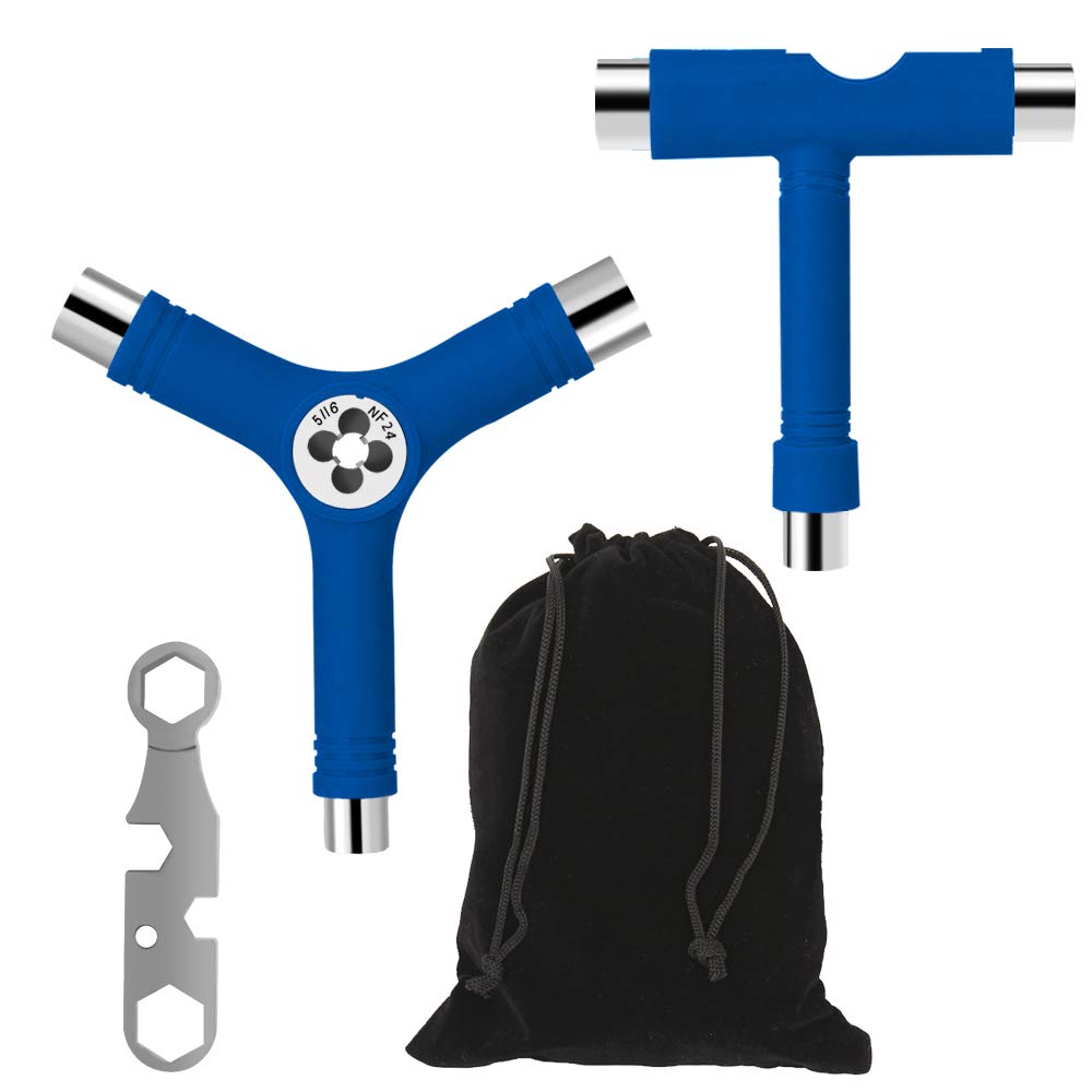 Sonku Blue All-in-One Skateboard Tool, Multifunctional Portable Skateboard T-Tool and Y-Tool Accessory with Screwdriver Wrench Storage in A Bag