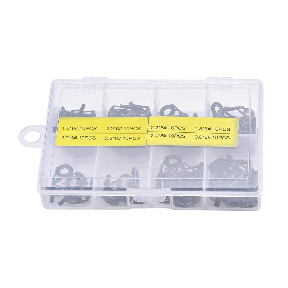 VGEBY1 Fishing Rod Guides Ring, 80Pcs Ceramic & Stainless Steel Fishing Rod Part Tip Tops Guides Ring Kit Set